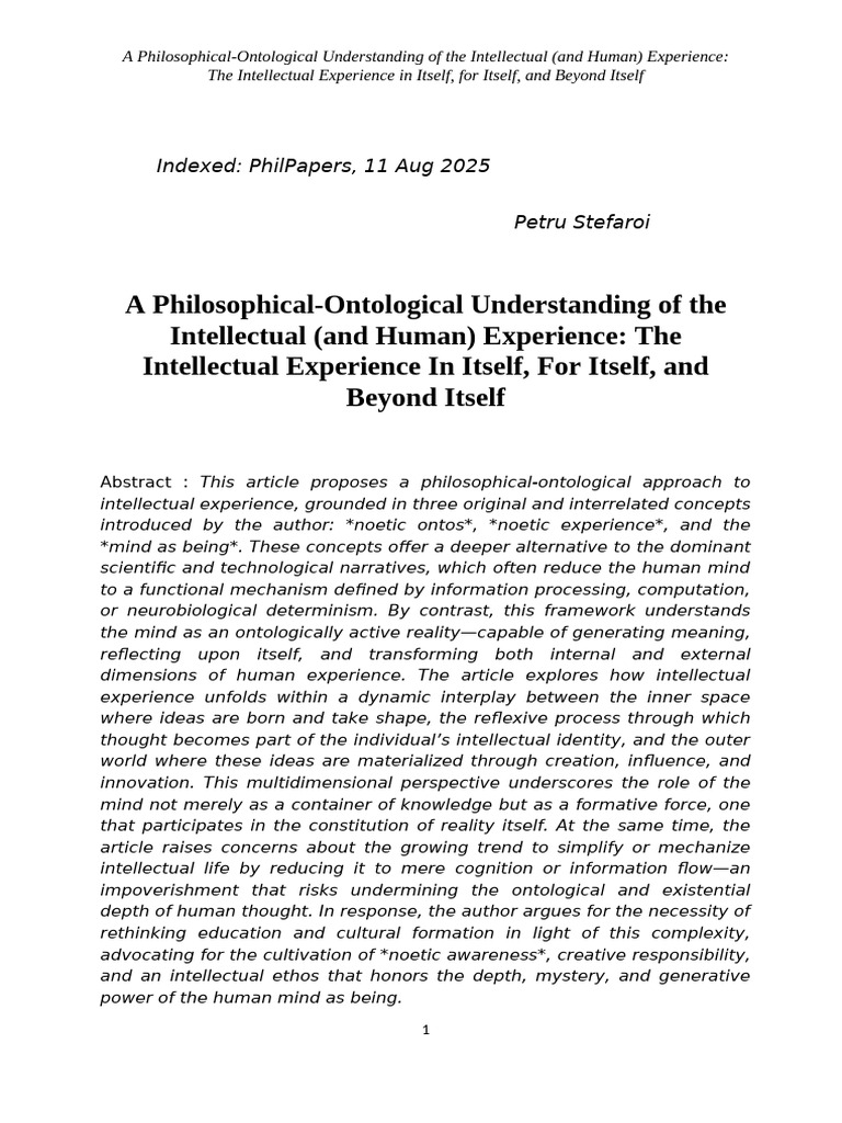 A Philosophical-Ontological Understanding of The Intellectual (And ...