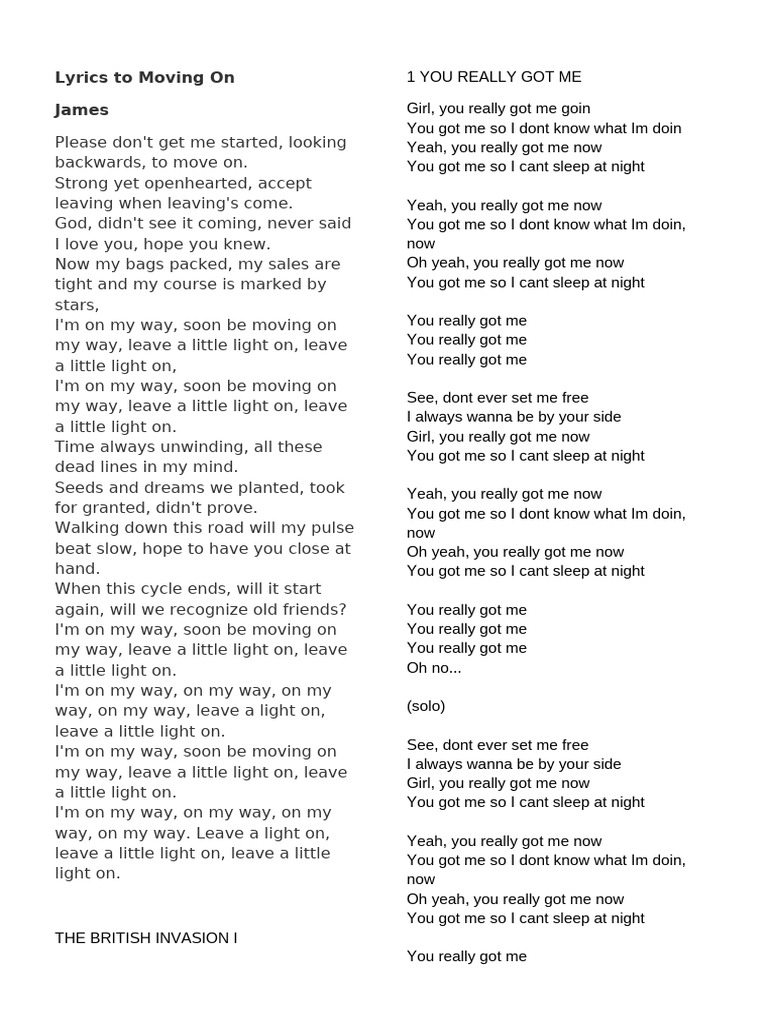 Moving On Lyrics by James | PDF