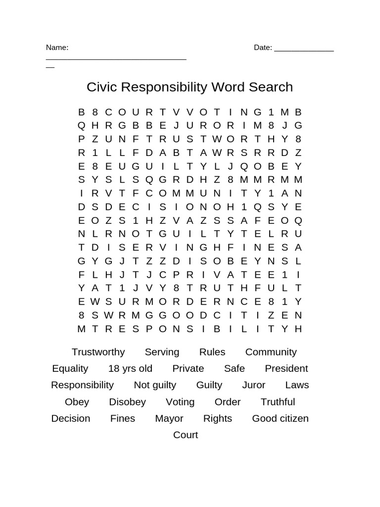 Civic Responsibility Word Search 1cd319 6163b7c9 | PDF