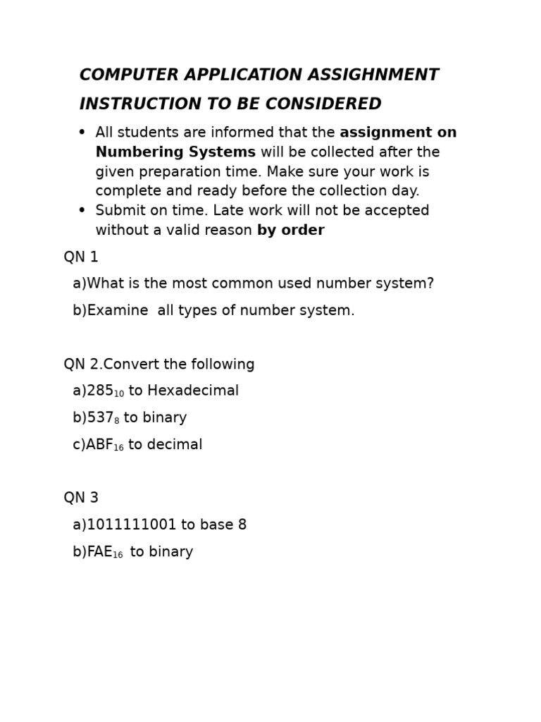 Numbering Systems Assignment Guide | PDF