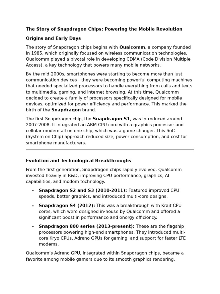 Snapdragon Processor: Origins and Evolution | PDF | Computing ...