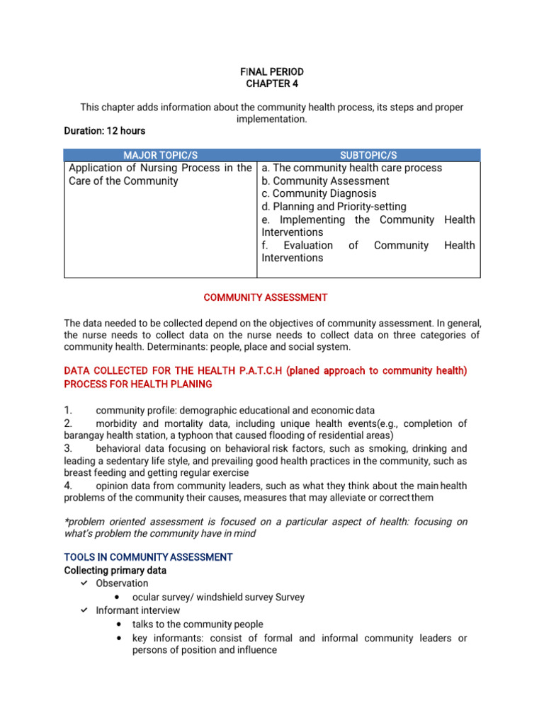 Community Health Process Overview | PDF | Evaluation | Risk