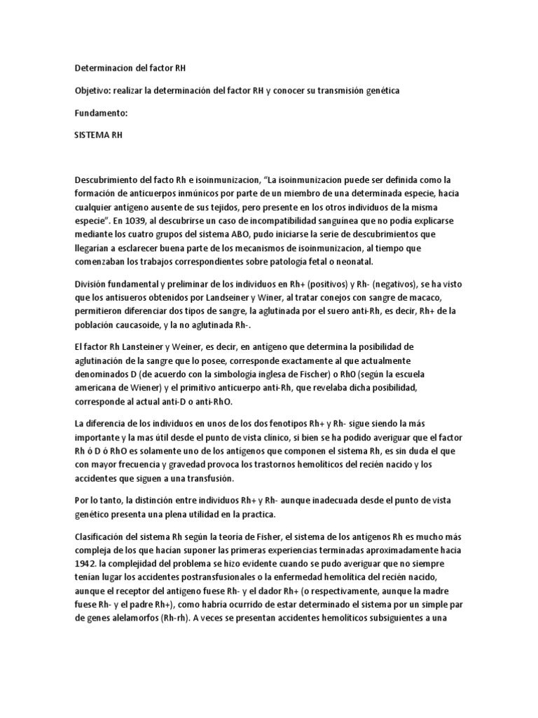Determinacion Del Factor RH | Tipo de sangre | Tejido (biología)