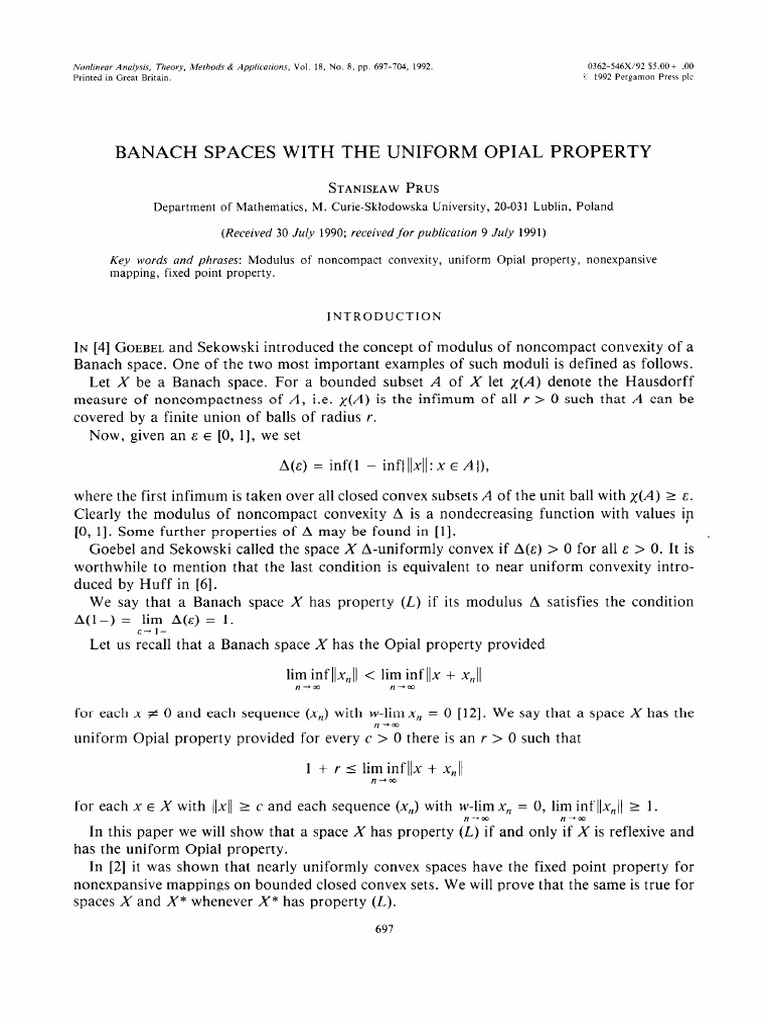Uniform Opial Property in Banach Spaces | PDF | Banach Space ...