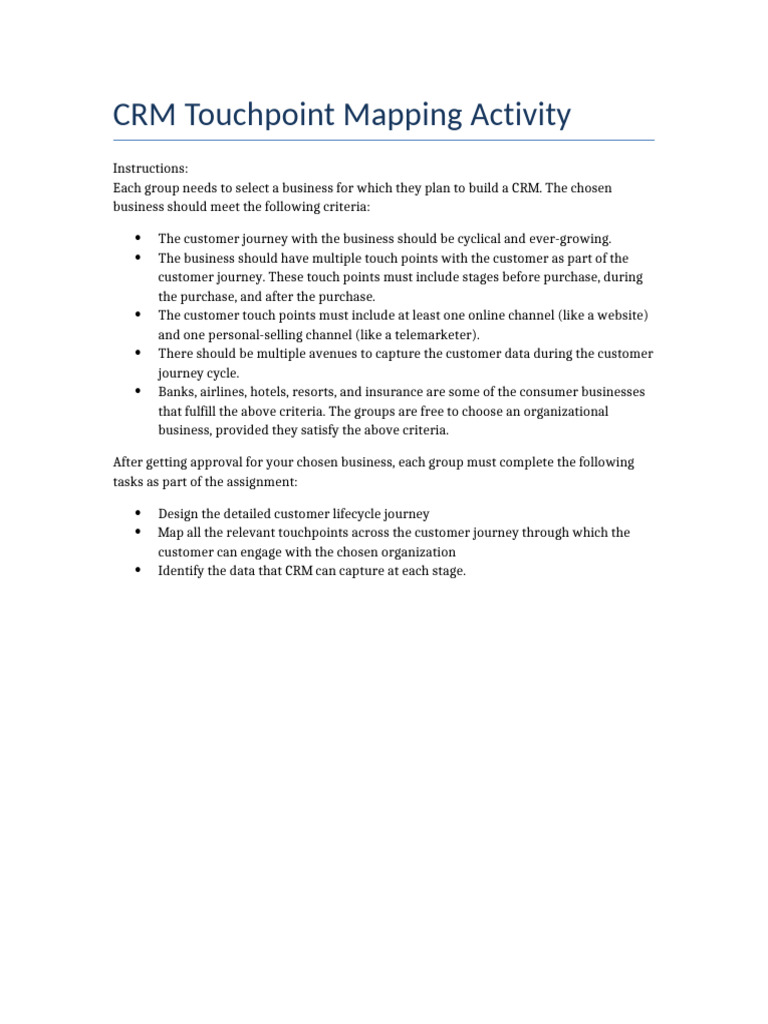 CRM Touchpoint Mapping Activity Final | PDF