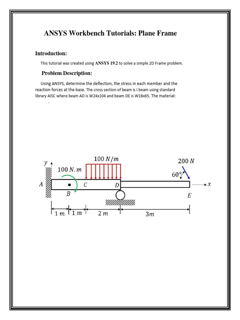 ANSYS Tutorials Plane Frame Exercise 1 | PDF