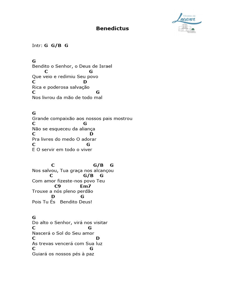 Letra de "Benedictus" - Louvor e Salvação | PDF