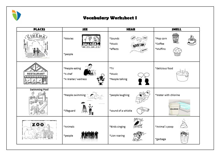 Vocabulary Worksheet for Places and Sounds | PDF