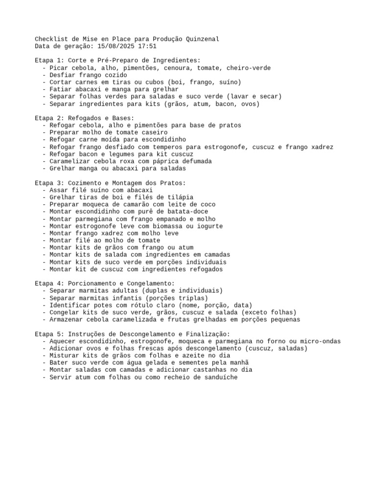 Mise en Place Checklist | PDF