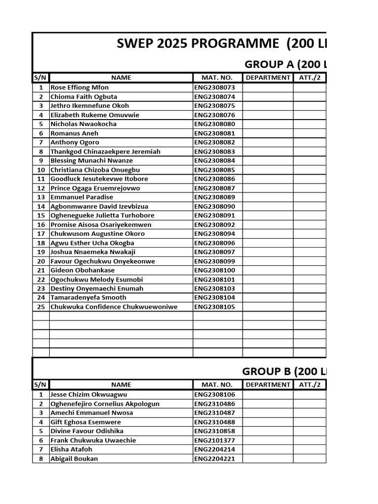 SWEP 2025 Programme 200 Level Students | PDF