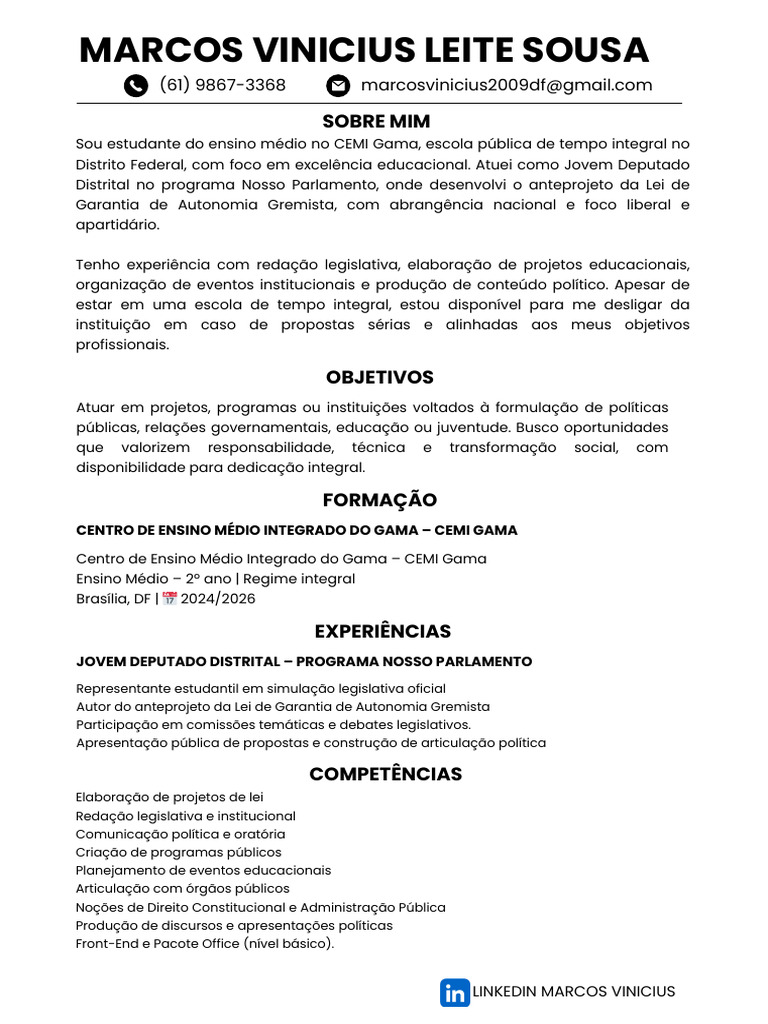 Currículo Marcos Vinicius Leite Sousa | PDF