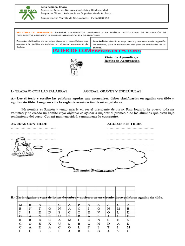 Taller de Gramatica Acentuacion AGUDAS, GRAVES Y ESDRÚJULAS | PDF