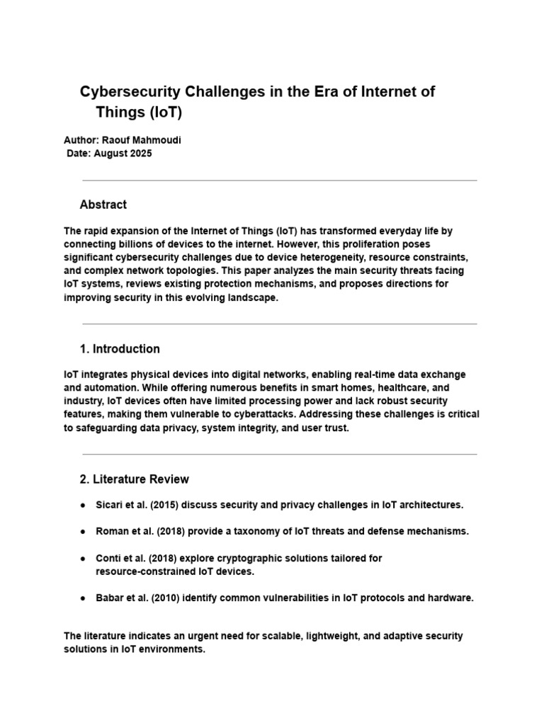 Cybersecurity Challenges in The Era of Internet of Things (IoT) | PDF ...