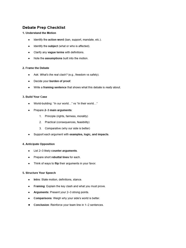 Debate Prep Checklist | PDF