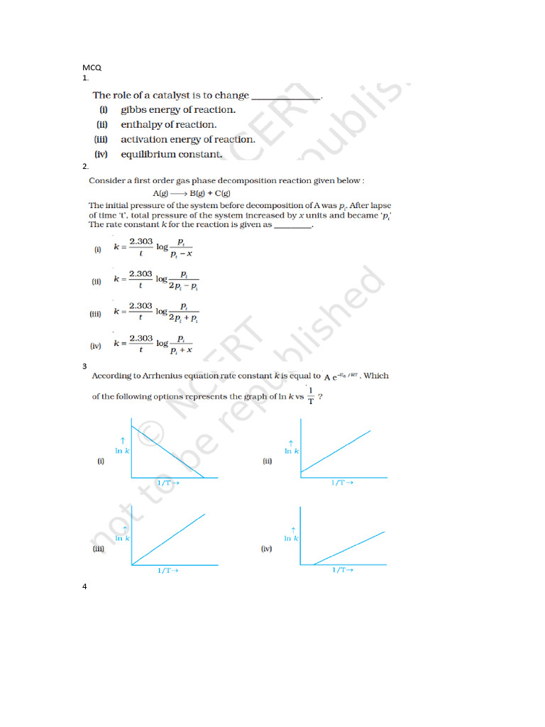 Chemical Kinetics Assignment | PDF
