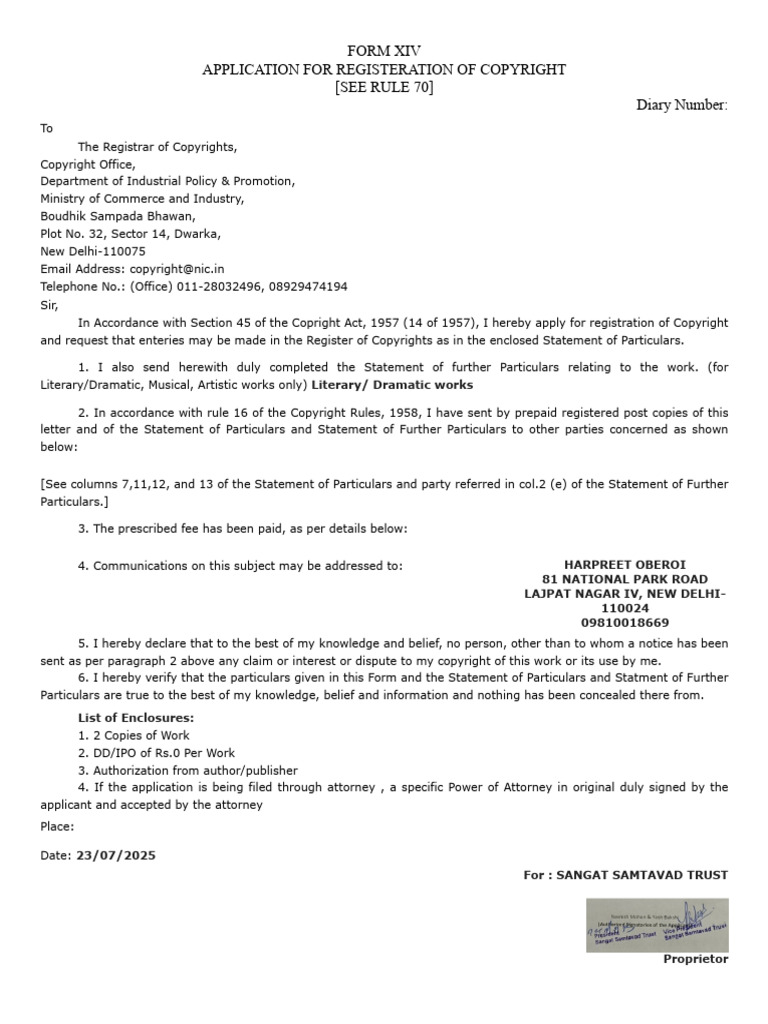 Copyright Registration Application Form XIV | PDF | Copyright ...