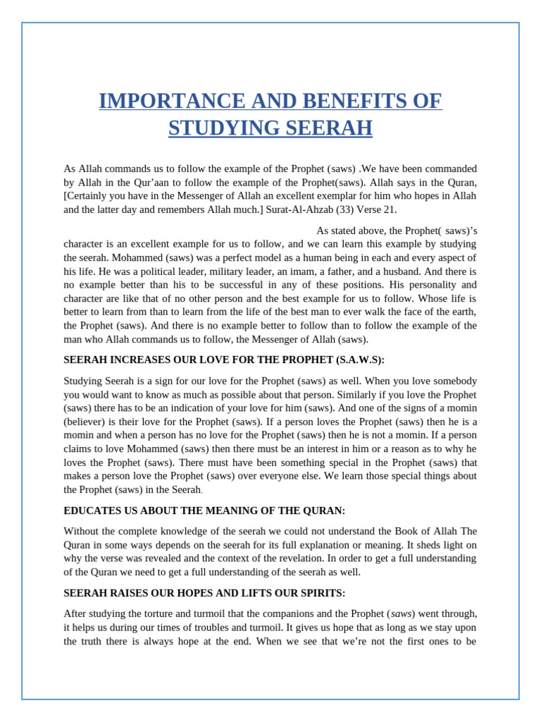 Benefits of Studying Seerah | PDF | Prophets And Messengers In Islam ...
