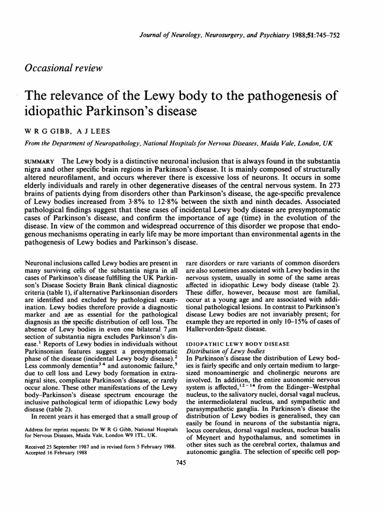 The Relevance of The Lewy Body To The Pathogenesis of Idiopathic PD ...