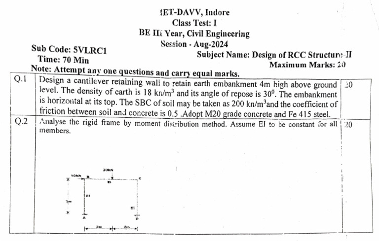 Design of RCC Structures 2 MST - 1 2024 | PDF