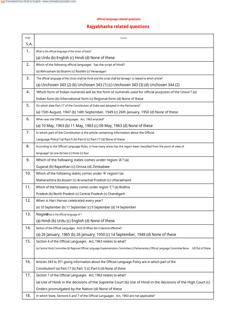 Official Language Policy Quiz Questions | PDF | Sociolinguistics ...