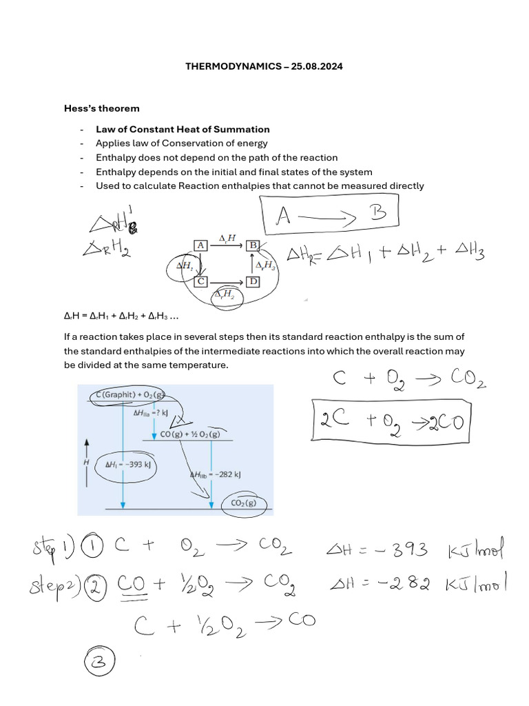 Understanding Hess's Theorem and Enthalpy | PDF