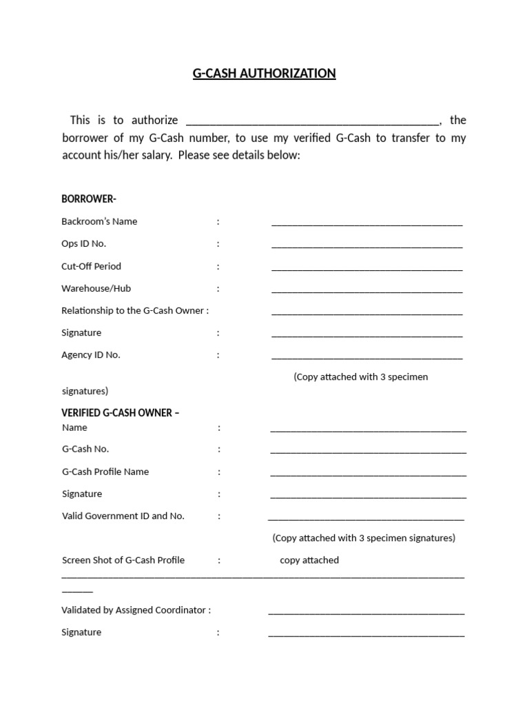 G-Cash Authorization Letter Template | PDF