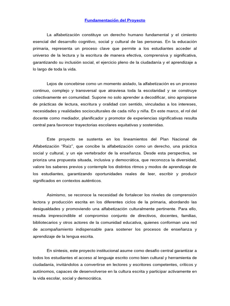 Fundamentación Del Proyecto | PDF | Literatura | Enseñando