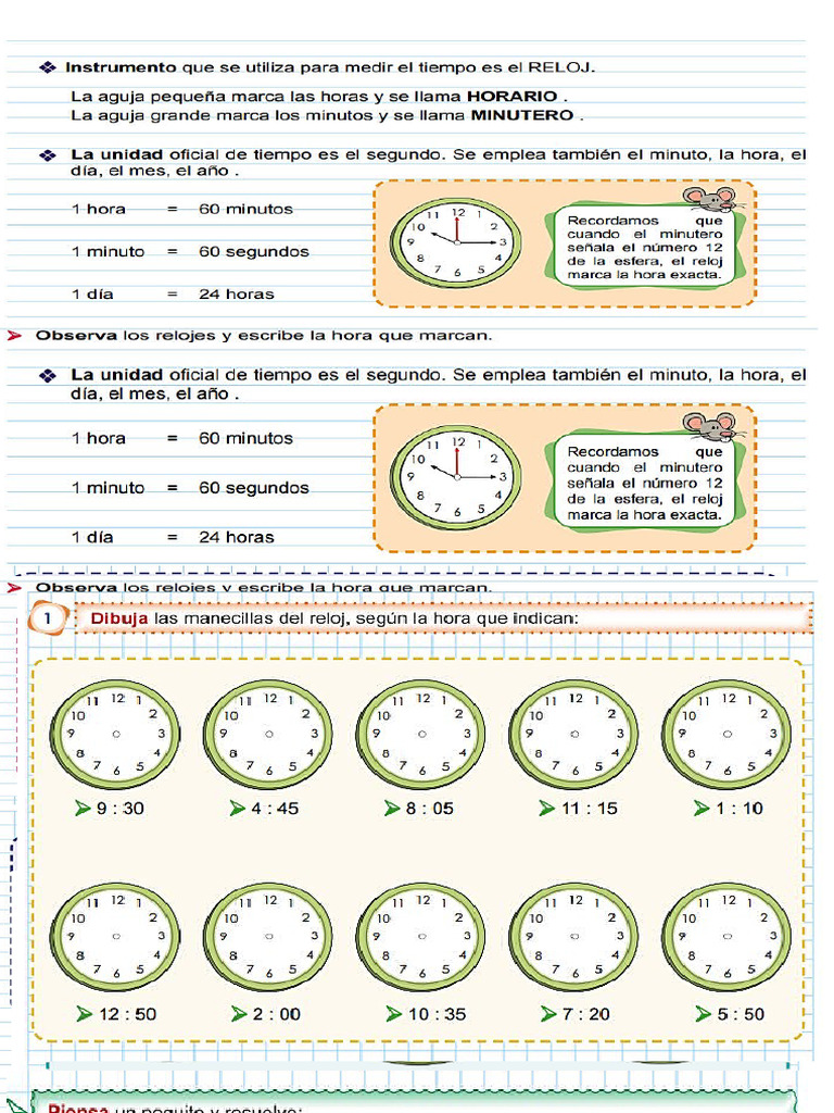 ) Fichas de Matematicas Sobre El Reloj 26 - 08 - 25 | PDF