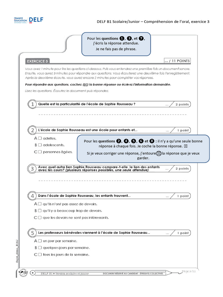 Delf b1 Junior Scolaire Coexercice 3 Con | PDF