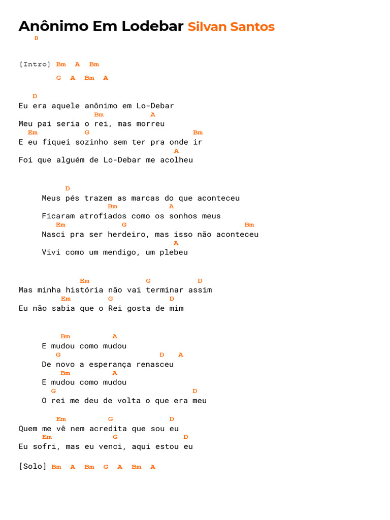 Anônimo em Lo-Debar: Letra de Silvan Santos | PDF