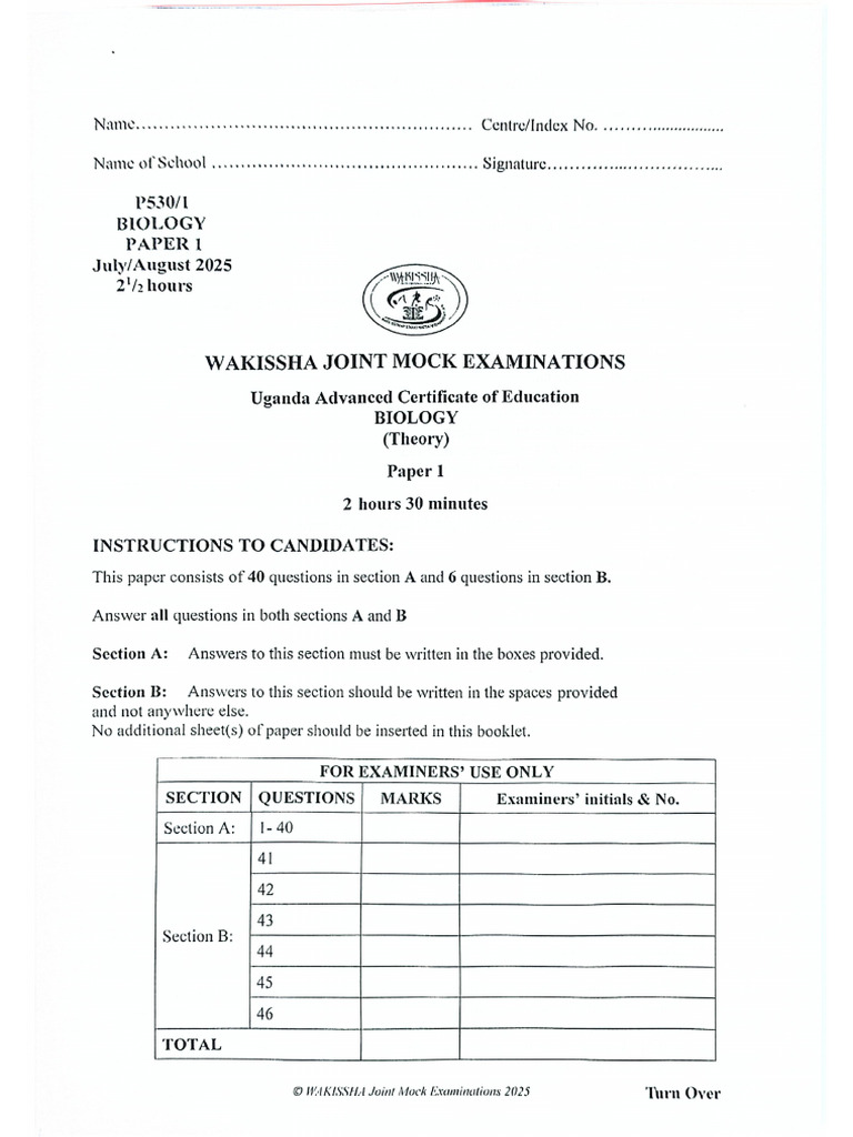 Uace Wakissha Bio 1 2025 | PDF