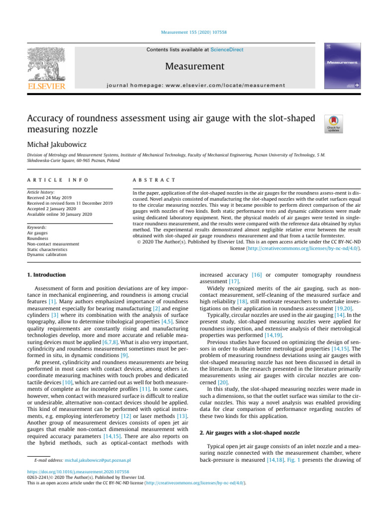 Accuracy of Roundness Assessment Using Air Gauge With The Slot-Shaped ...