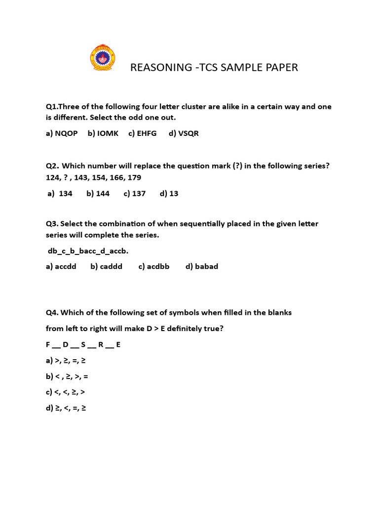 Reasoning Tcs Sample Paper | PDF