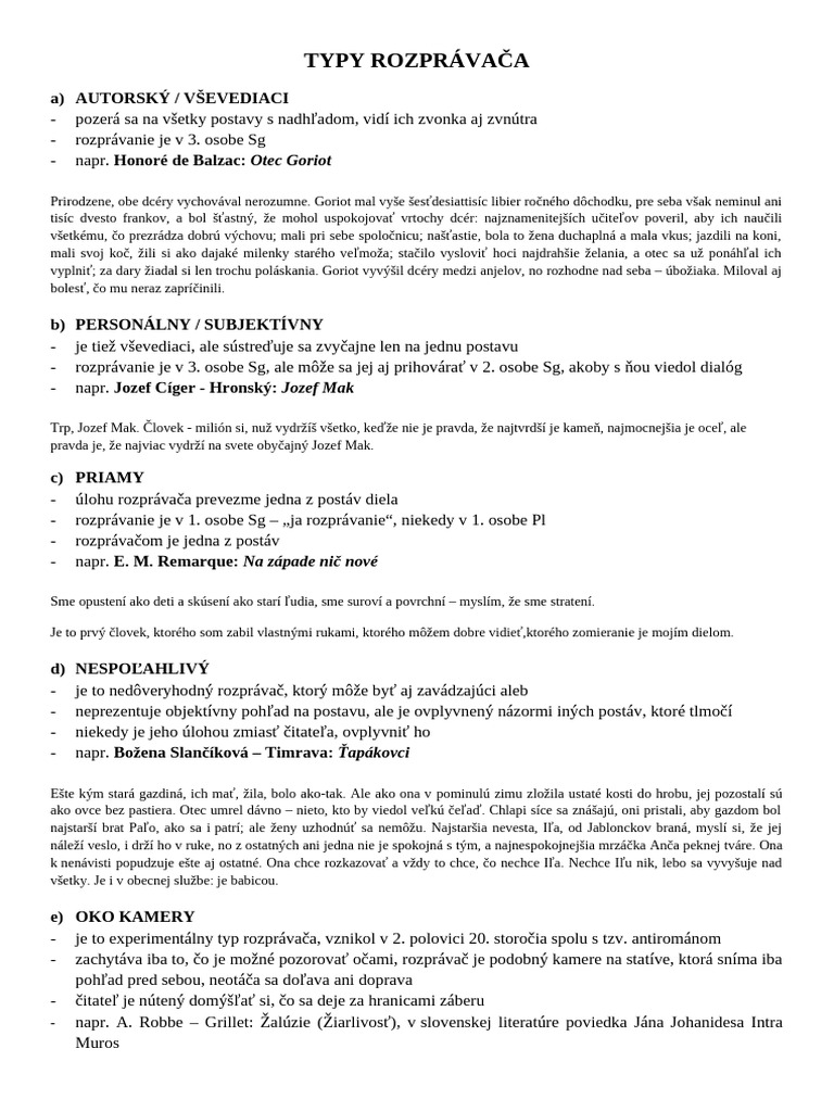 Typy Rozprávača | PDF