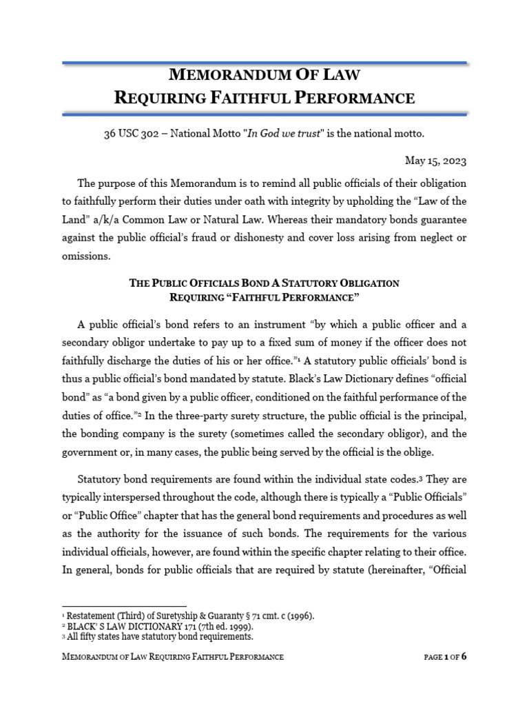 Memorandum Faithful Performance | PDF | Oath Of Office | Common Law