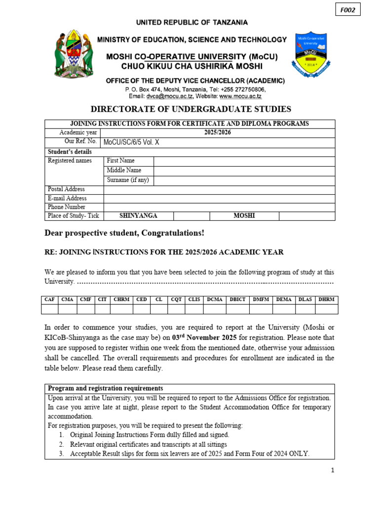 Joining Instructions Form - 2025-2026 | PDF | Medical Specialties