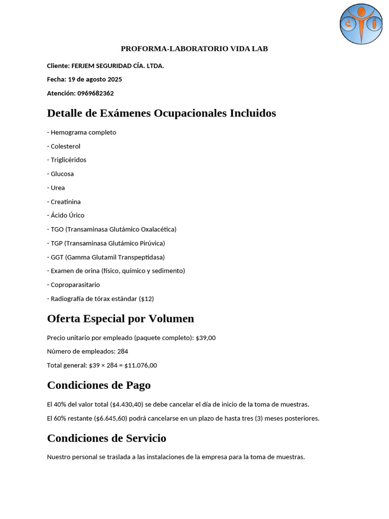 Proforma Vida Lab2025 | PDF