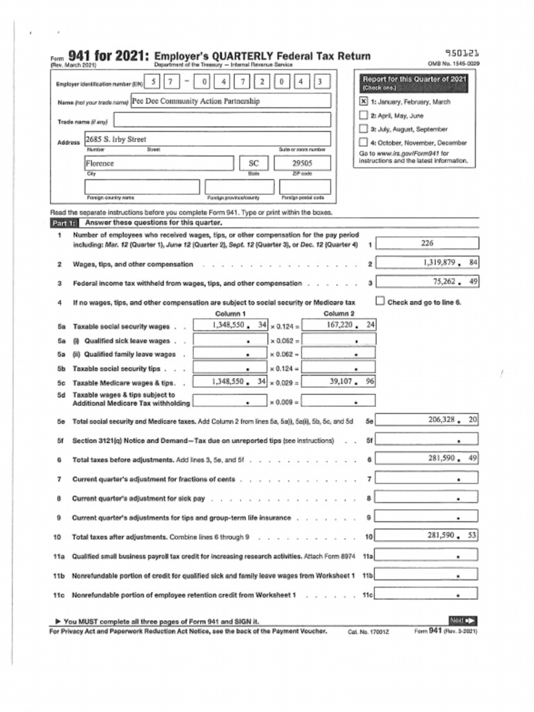 941 Forms For Last Four Quarters | PDF