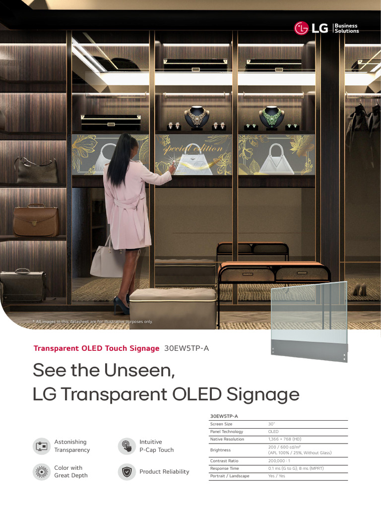 30EW5TP-A - Datasheet (Low) - LG T-OLED Touch Signage - 240702 | PDF | Oled | Liquid Crystal Display