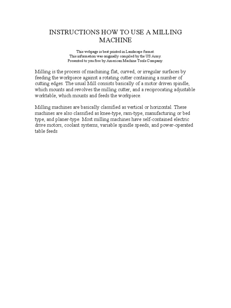 Instructions How To Use A Milling Machine | PDF | Machining | Gear