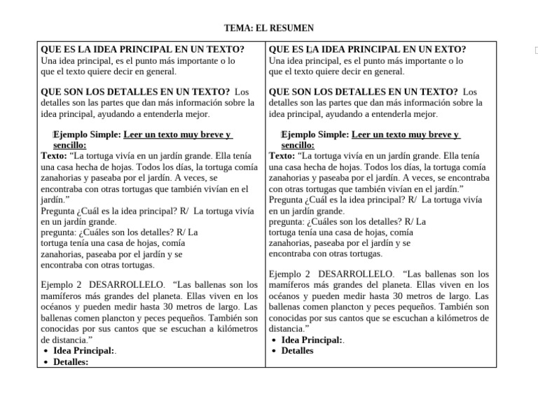Idea Principal y Detalles en Textos | PDF