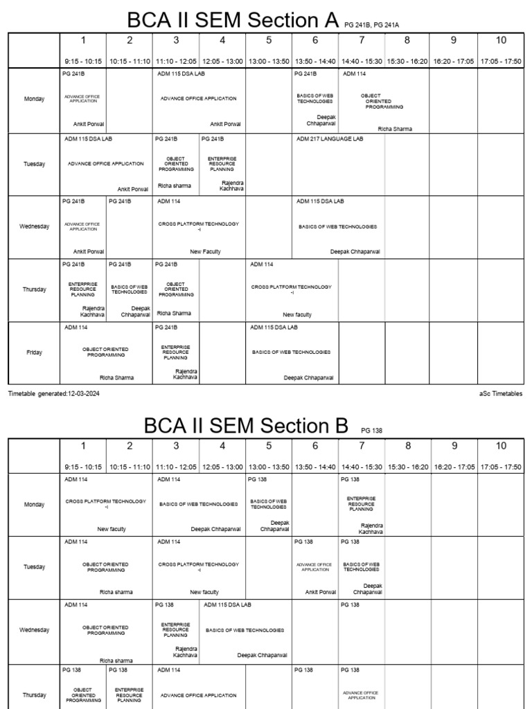 BCA II SEM Timetable Overview | PDF | Software | Computer Engineering