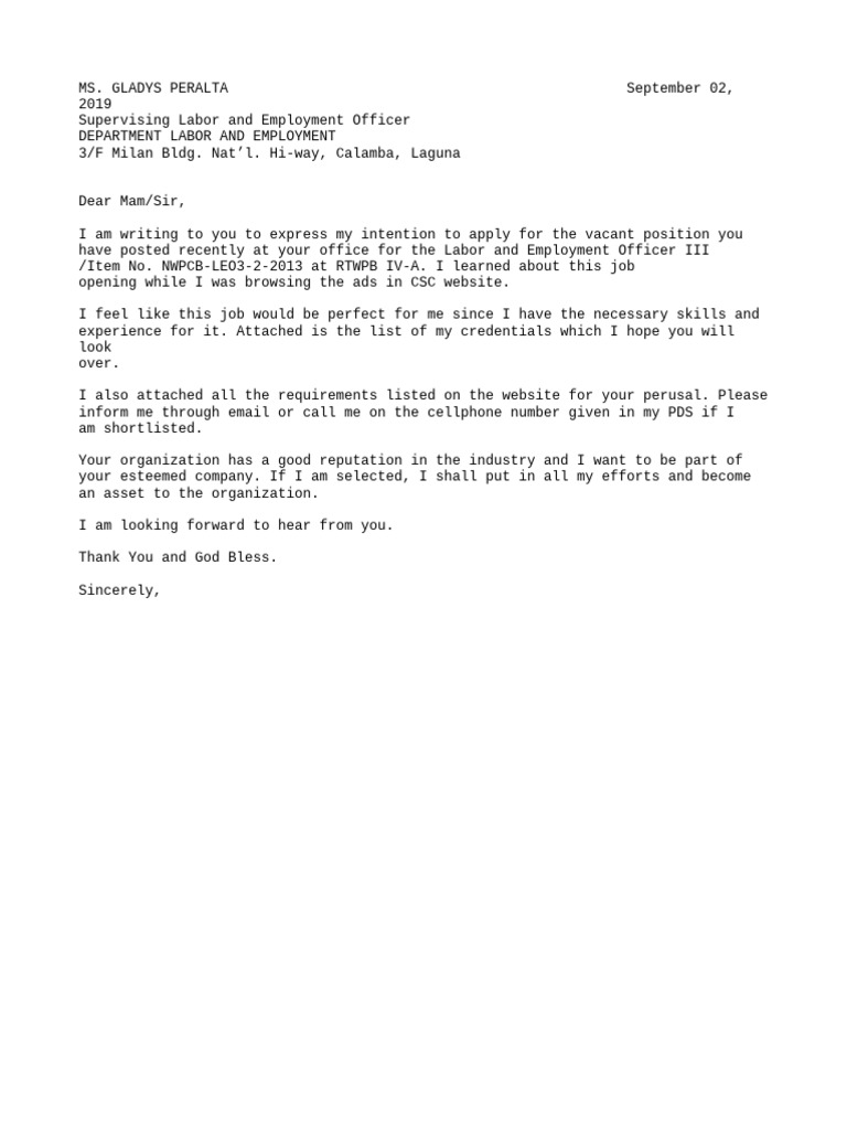 Application Letter DOLE | PDF