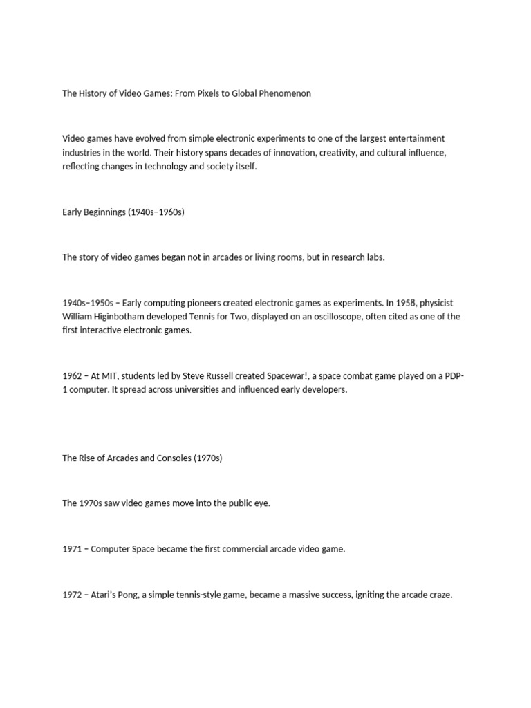 The History of Video Games | PDF | Nintendo | Video Games