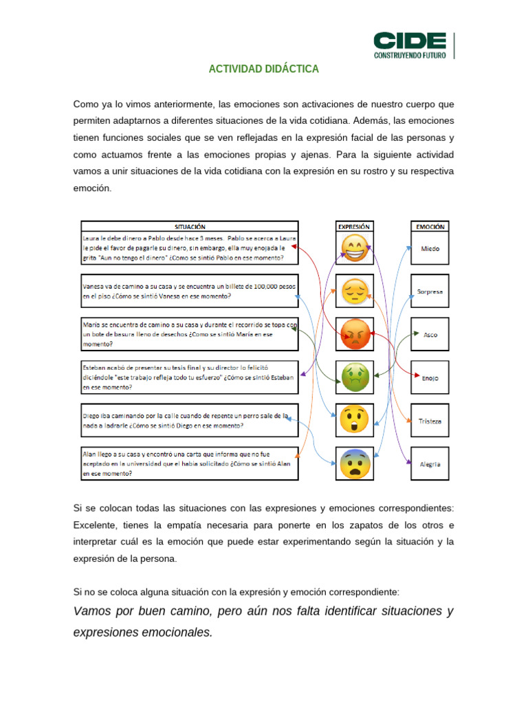 Actividad para Identificar Emociones | PDF