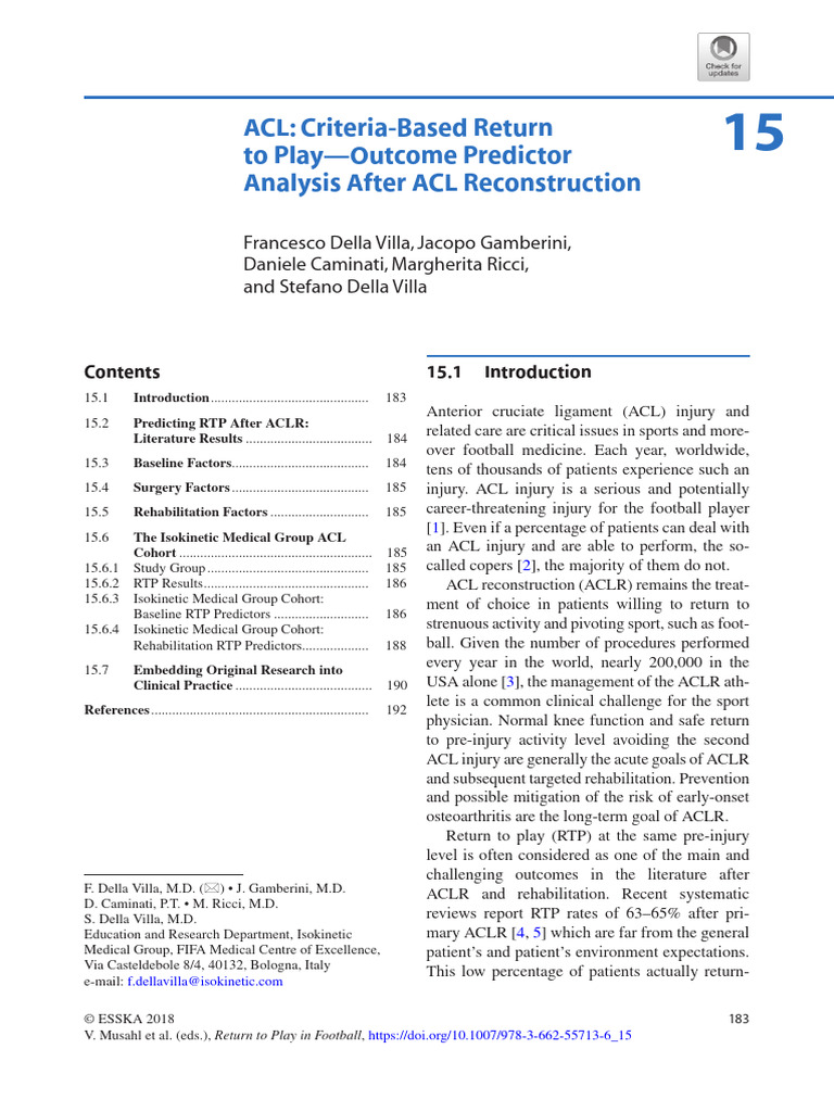 ACL Return to Play Predictors Analysis | PDF | Knee | Joints