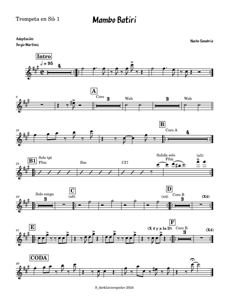 Mambo Batiri Arrangement for Trumpet | PDF