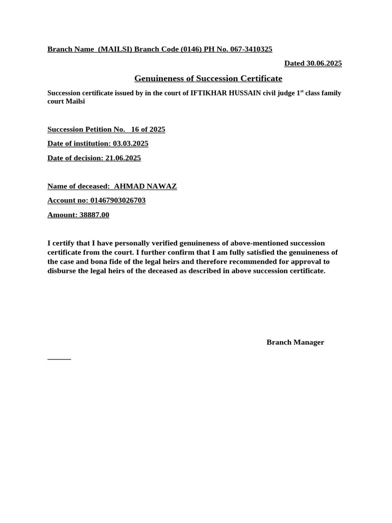Geniuneness of Succession Certificate | PDF