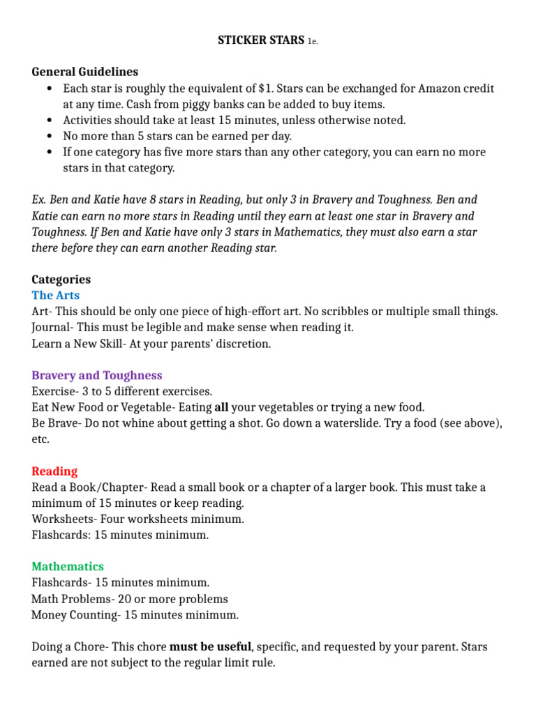 Sticker Stars Reward System Guide | PDF
