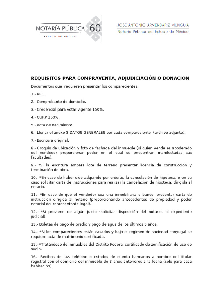 Requisitos Compraventa Notaria 60 | PDF
